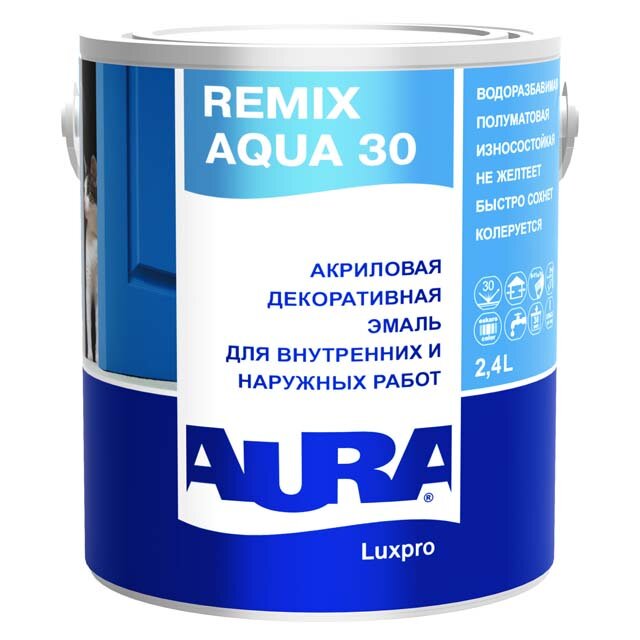 Эмаль акриловая AURA LUXPRO REMIX AQUA 30 основа TR 2,4 л, арт.4607003911928