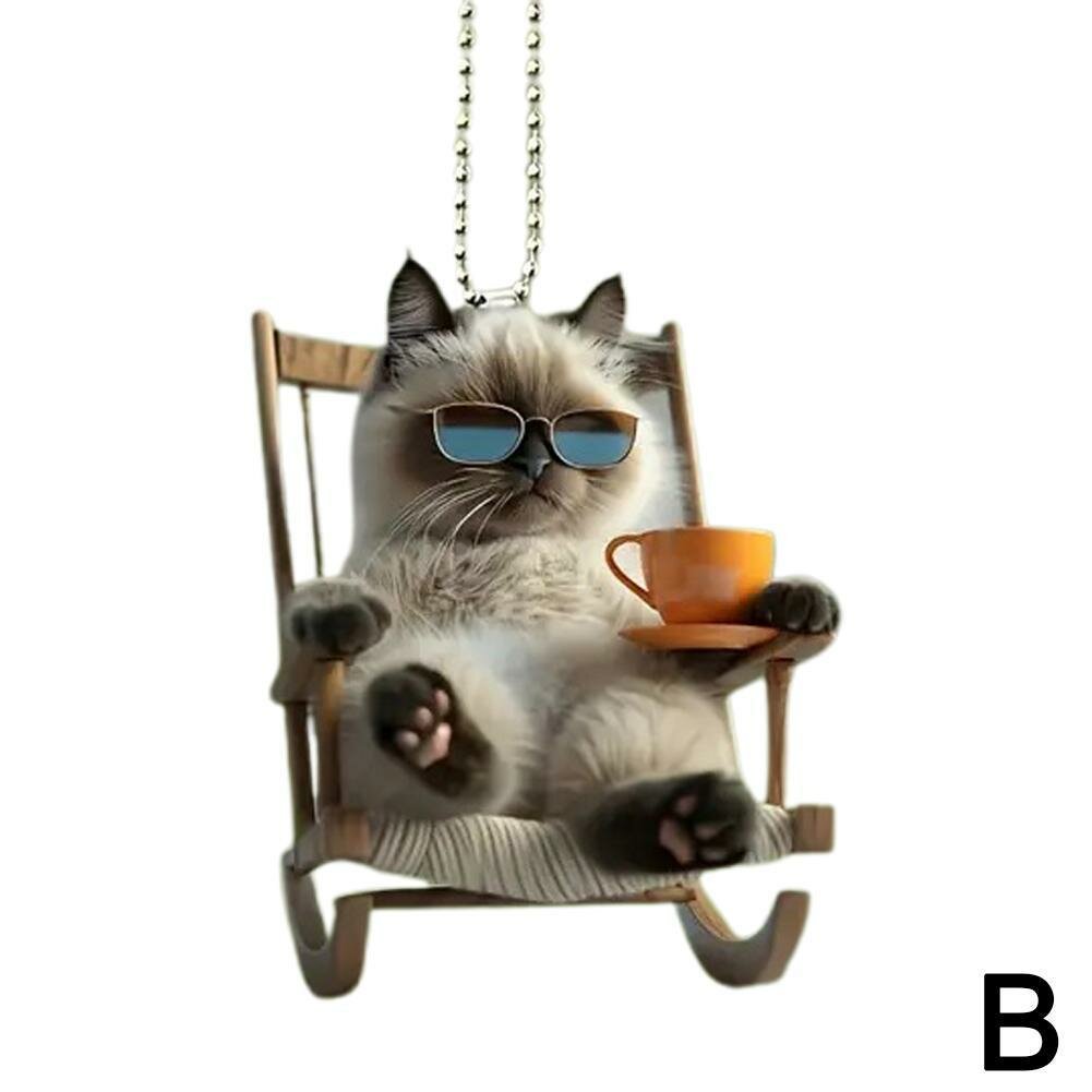 Декоративный кулон, акриловый материал, кулон на зеркало заднего вида автомобиля, плоский 2D, рисунком Жирный кот, брелок