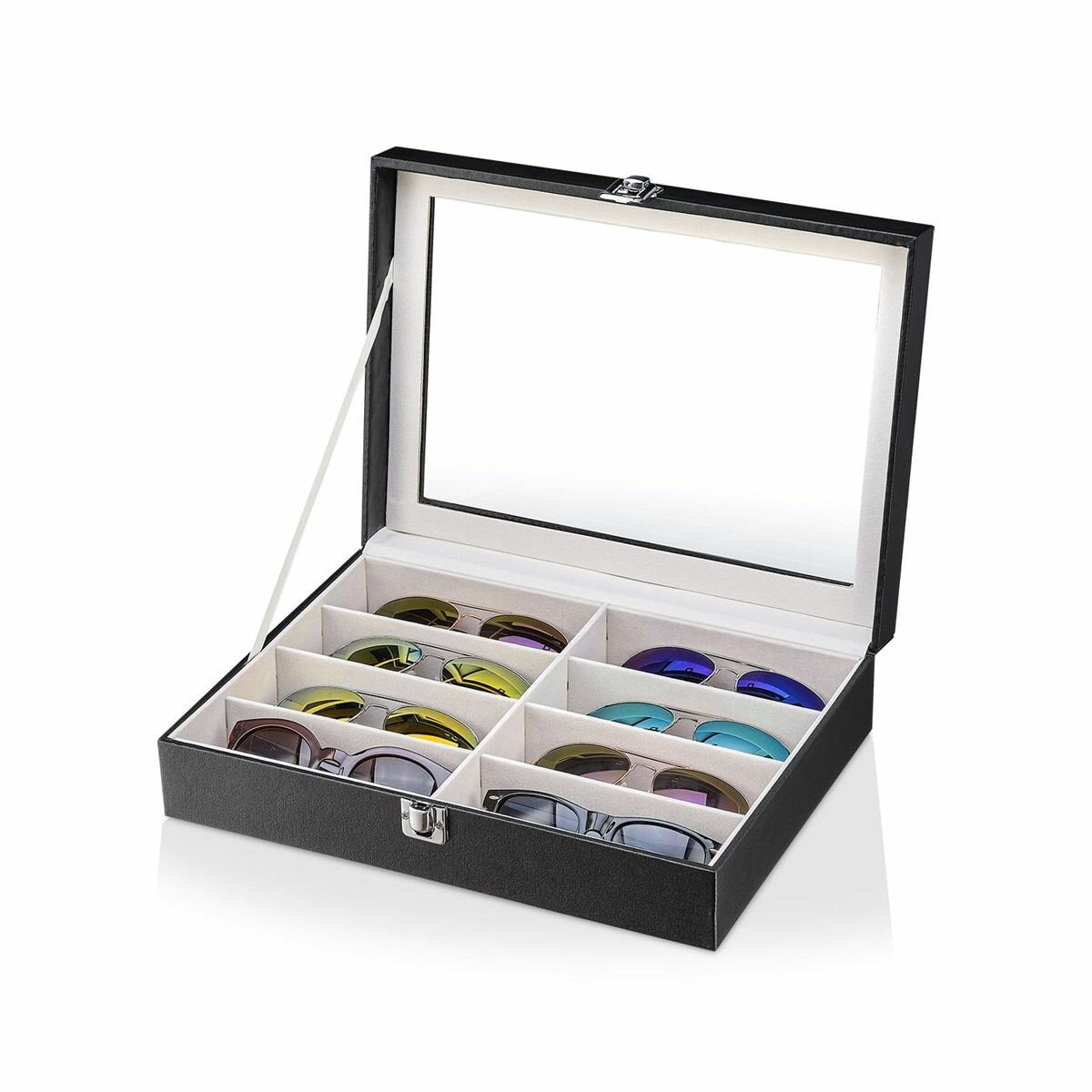 Шкатулка "Универсальная", экокожа, для очков и украшений, черная