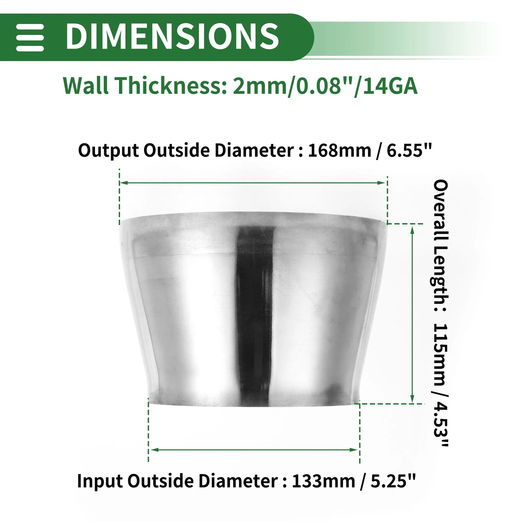UXCELL 63 мм-219 мм наружный диаметр оправки, изгиб выхлопной трубы, колено, концентрический редуктор, адаптер для выхлопной трубы автомобиля, нержавеющая сталь 304 133x168x2.0mm