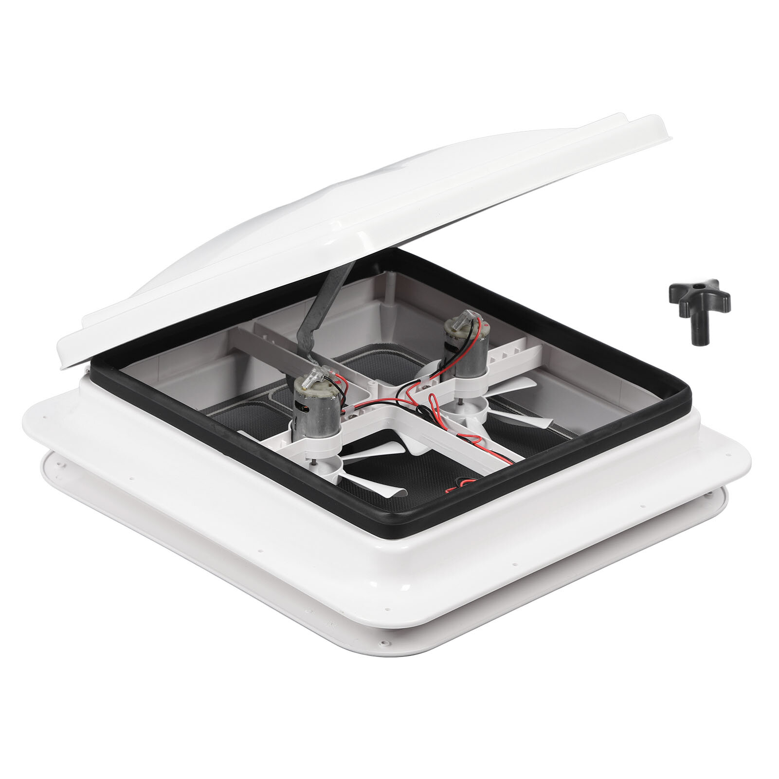 Крышный вентилятор RV, 12 В постоянного тока, 13,39x13,39 дюйма, из нержавеющей стали, с двойным входом и выходом, потолочный вентилятор с сеткой и опорной стойкой для прицепа