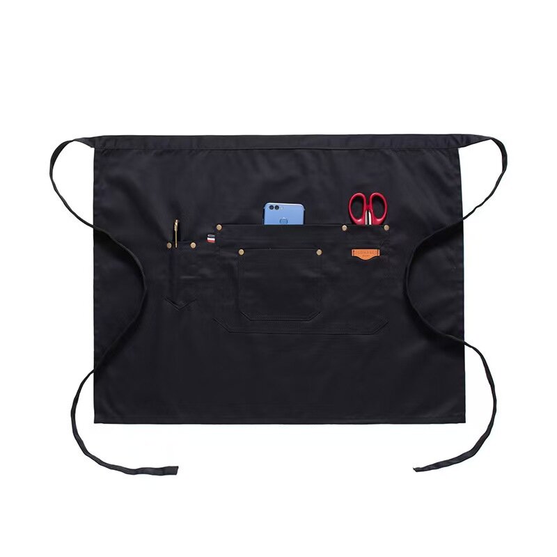 Черный фартук до талии с несколькими карманами – фартуки для бариста, официантов, мужчин и женщин, регулируемые короткие фартуки для кафе, кухни, ресторана, униформа, рабочая одежда