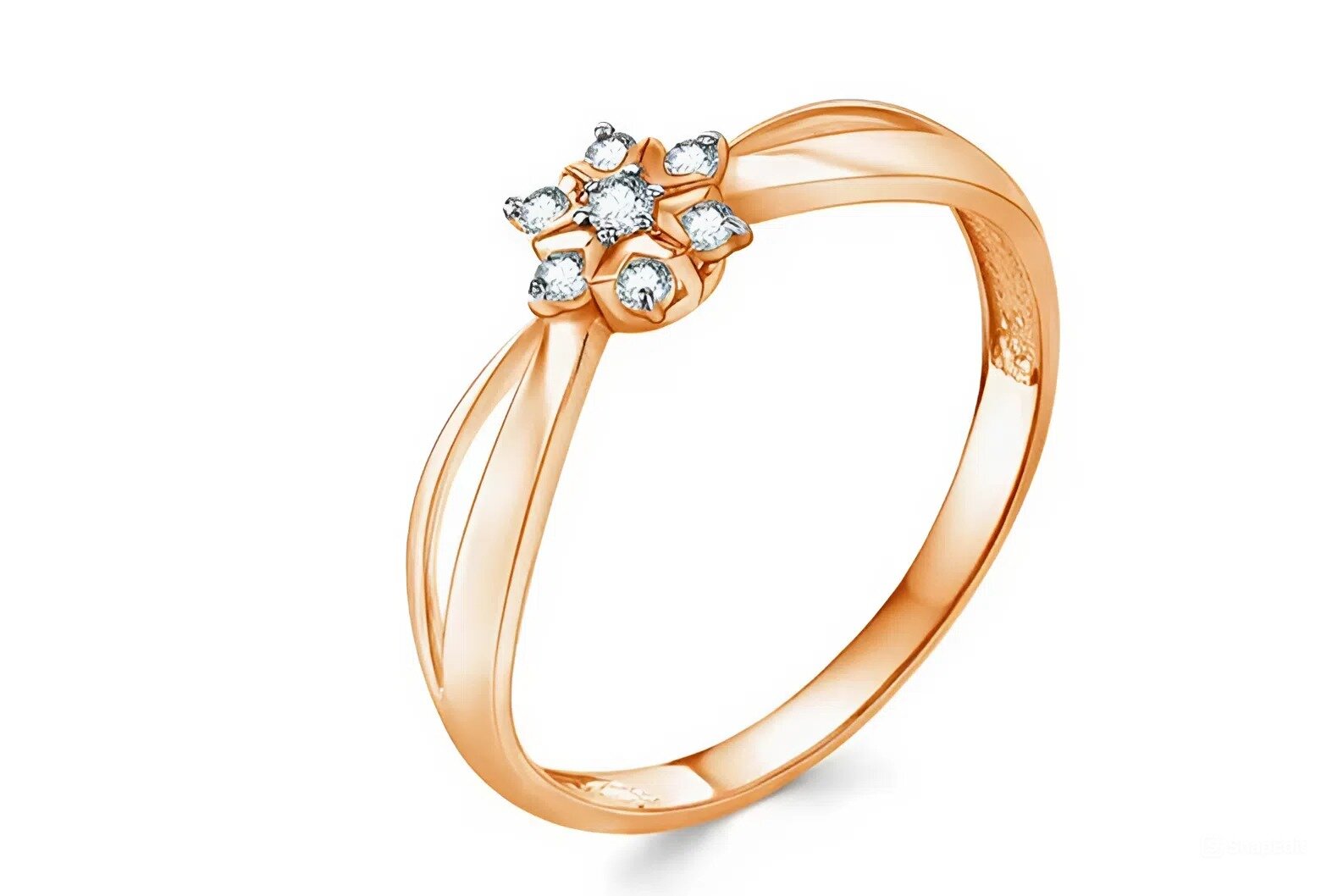 Кольцо тонкое, помолвочное, красное золото, 585 проба, родирование, фианит