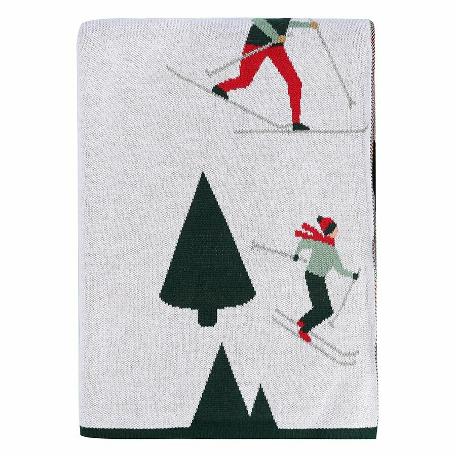 Плед из хлопка с новогодним рисунком Let's Ski из коллекции New Year Essential, 130x180 см