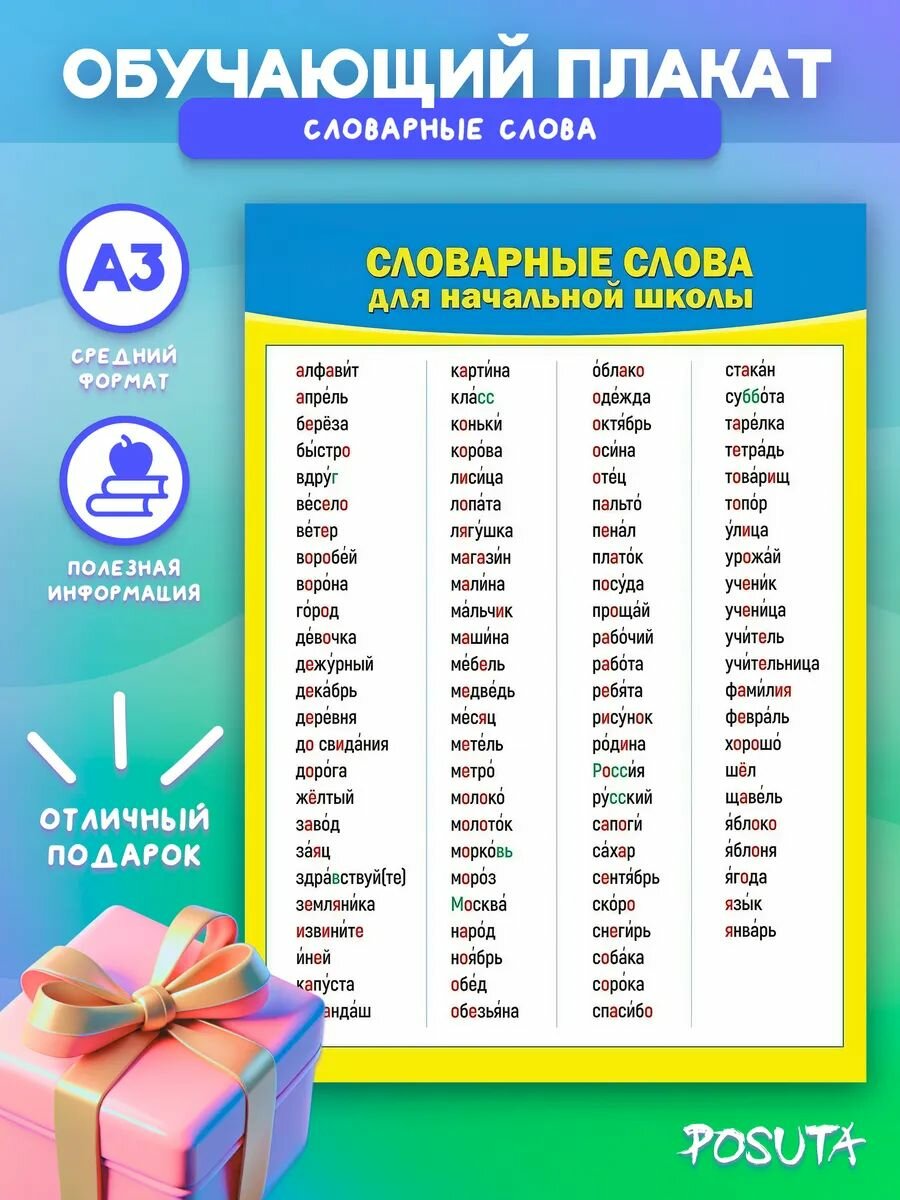 Плакат обучающий словарные слова