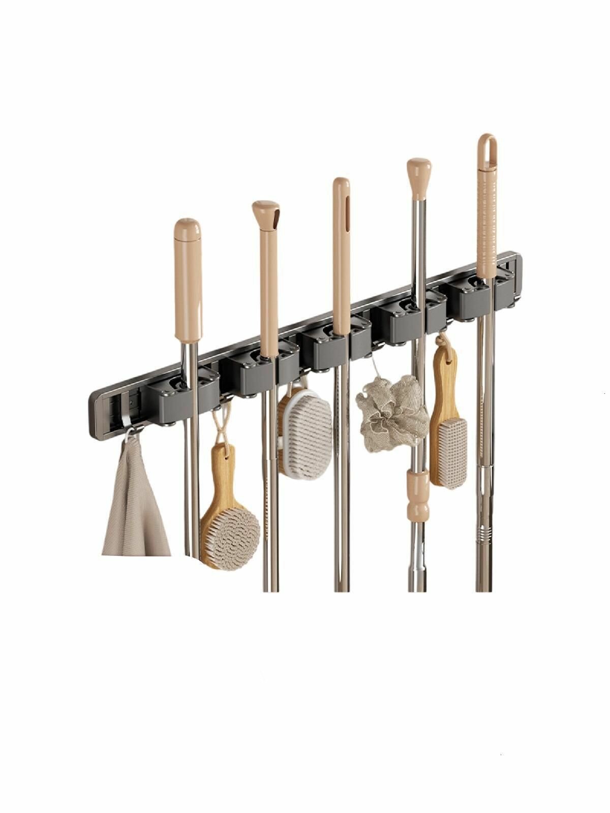 Стеллаж для ванной, Стойка для хранения швабр с пряжкой в ванной комнате без перфорации-увеличенная-серая