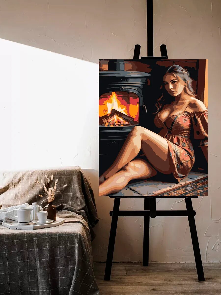 Картина по номерам Девушка в Халате у Камина