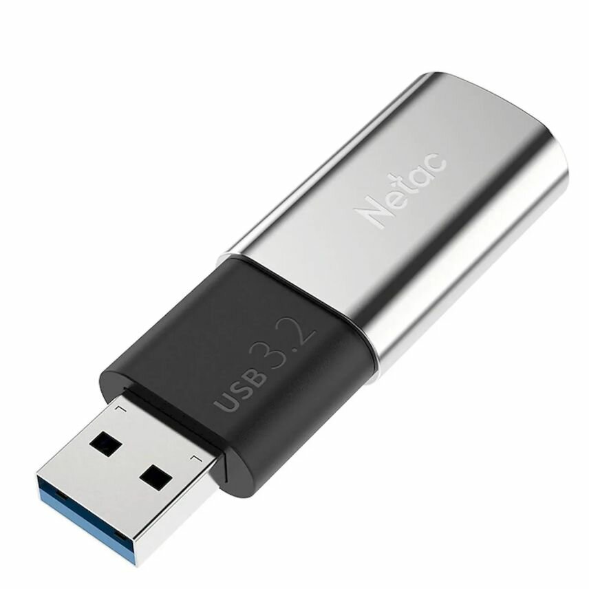 Память USB Flash 256 ГБ NETAC US2 (NT03US2N-256G-32SL) - USB 3.2, USB Type-A, скорость чтения до 550 Мбайт/сек, скорость записи до 500 Мбайт/сек, вид закрывания - Колпачок, Металл