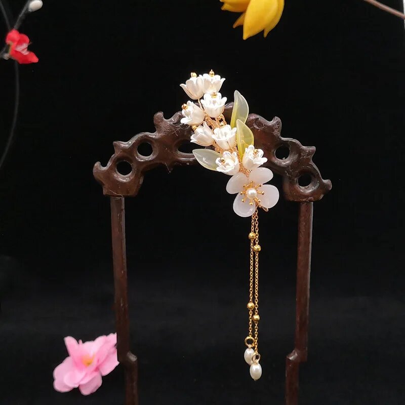 Китайские заколки для волос для женщин, заколка для волос с цветком и жемчугом, винтажный декор ханьфу, заколки в стиле ретро, свадебный головной убор, украшения для волос, головной убор