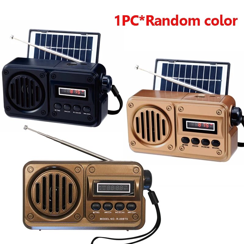 Портативный FM-радио, солнечная зарядка, аварийное радиоприемник, TWS, стерео Bluetooth-динамик, Hi-Fi звук, TF, USB-музыкальный плеер