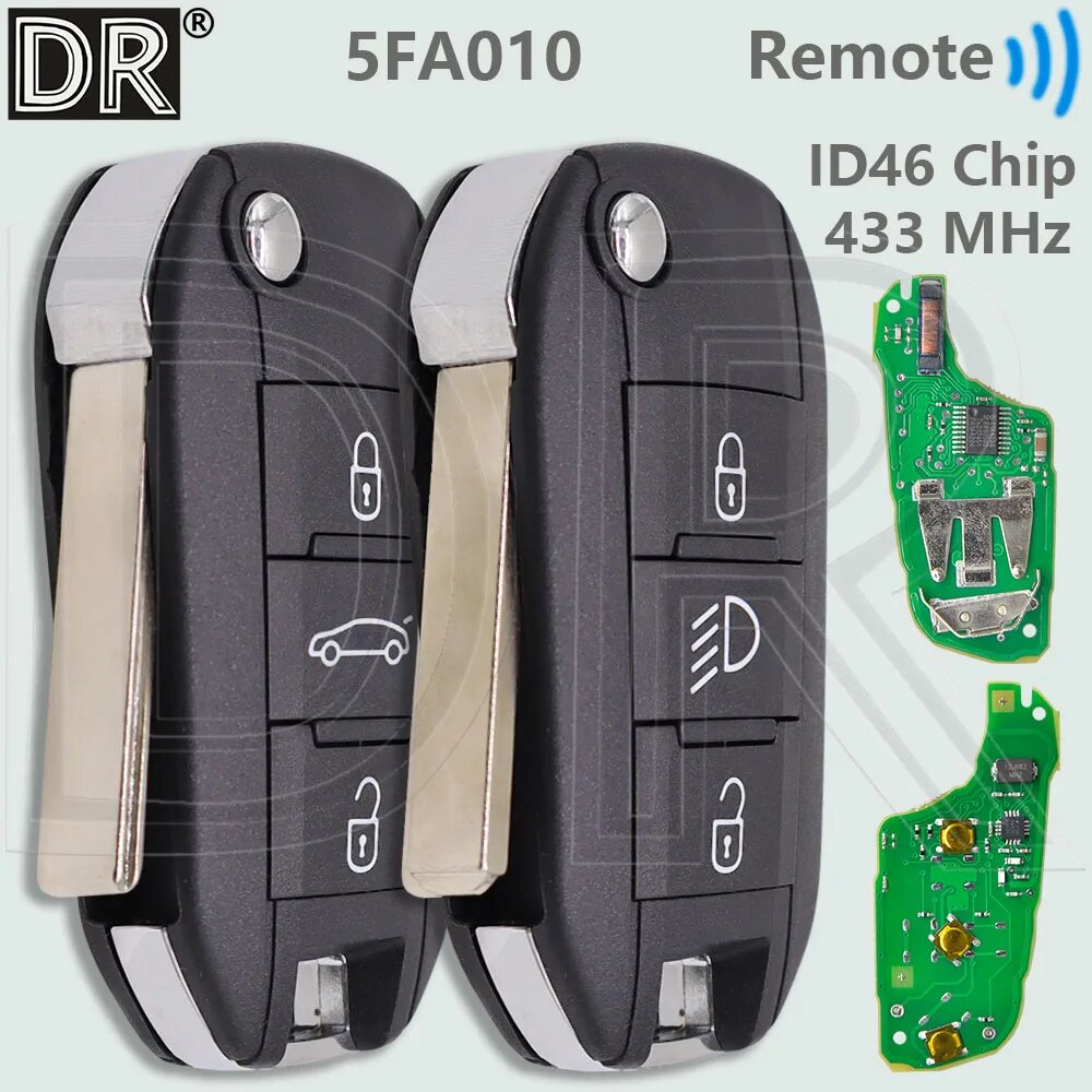 DR 5FA010 ID46 PCF7941 чип 433 МГц откидной автомобильный дистанционный ключ для Peugeot 208 2008 301 308 508 5008 Citroen C2 C3 C4-Cactus C-Elysee, LAMP HU83, For Peugeot