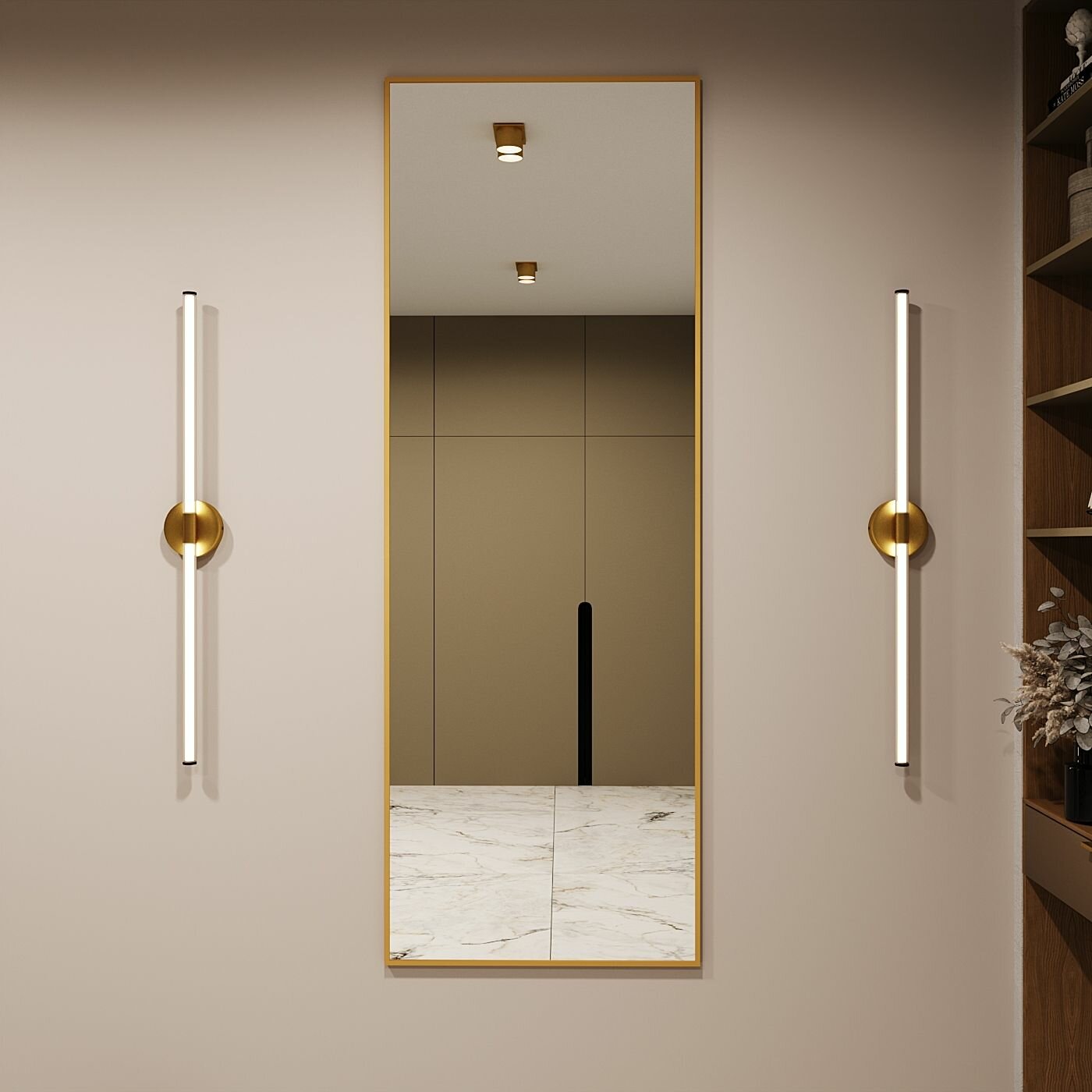 Зеркало настенное 190х70 см. BLX MIRROR интерьерное в алюминиевой раме, Золотое