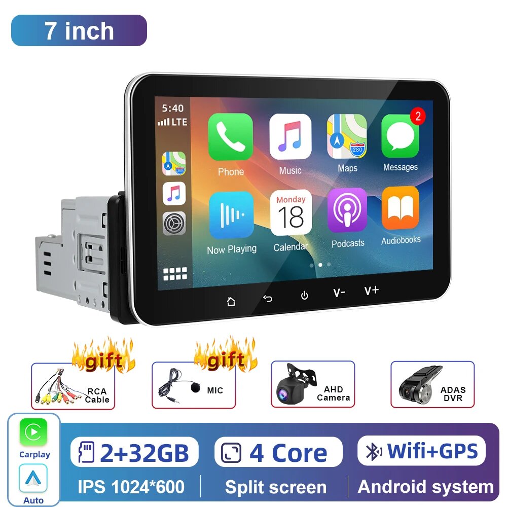 Автомагнитола Podofo, универсальная мультимедийная система на Android, с 7 "экраном, 2 Гб ОЗУ, 32 Гб ПЗУ, с IPS экраном, Wi-Fi, Bluetooth, FM радио, 2G 32G AHD DVR