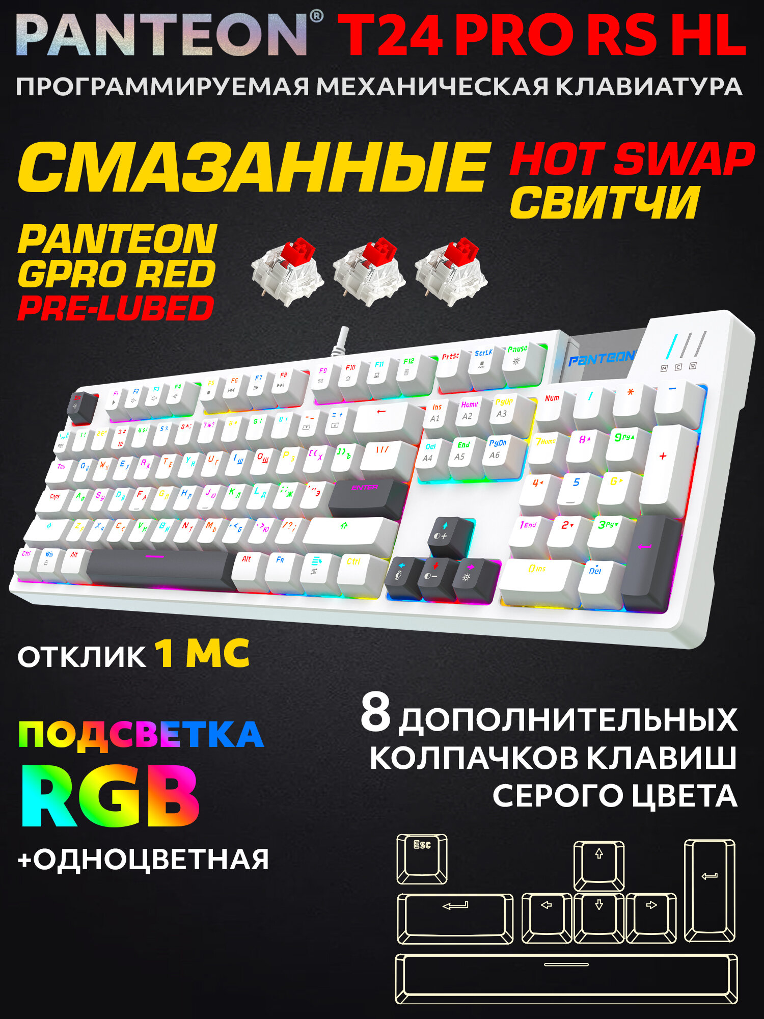 Механическая Программируемая Клавиатура PANTEON T24 PRO RS HL White (228)