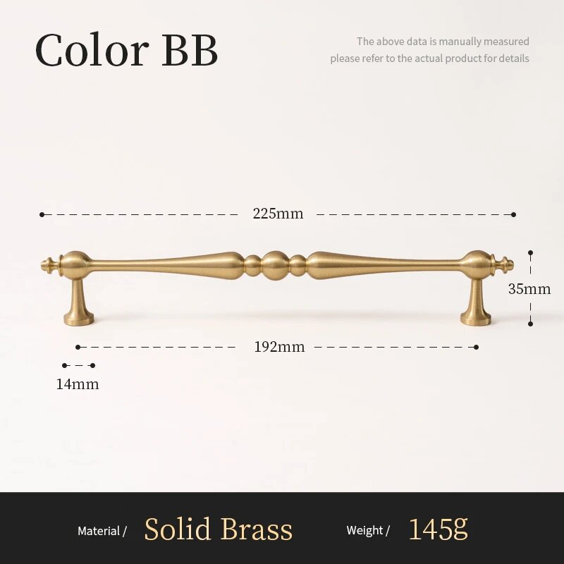 Ручка для шкафа Solid Brass, 192mm, 225mm, 35mm, 14mm, Color BB