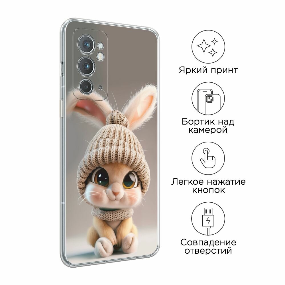 Чехол на OnePlus 9RT / ВанПлас 9RT с принтом "Крольчонок в вязаной шапке" — фото 1
