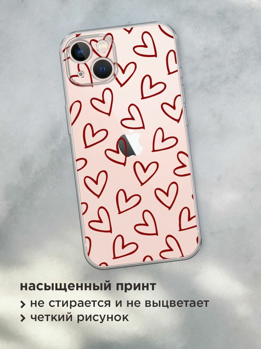 Чехол на Apple iPhone 13 / Айфон 13 с принтом "Little hearts doodles 2 - 14 февраля", прозрачный — фото 1