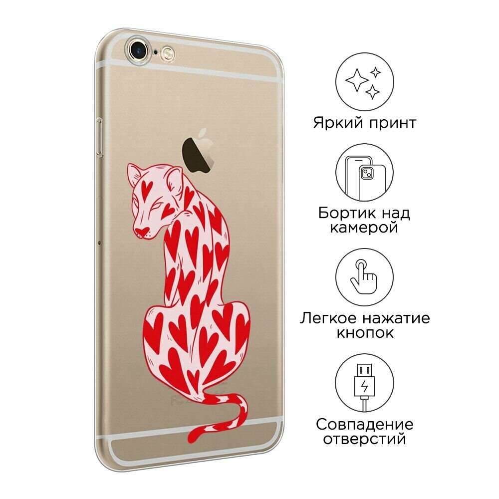 Чехол на Apple iPhone 6 Plus/6S Plus / Айфон 6 Плюс/Айфон 6С Плюс с принтом "Heart panther 2 - 14 февраля", прозрачный — фото 1