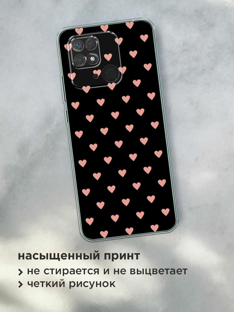 Чехол на Xiaomi Redmi 10C / Сяоми Редми 10C с принтом "Розовые сердечки" — фото 1