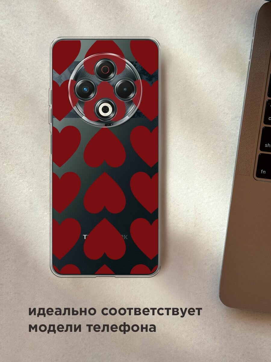 Чехол на Tecno Spark 30 / Текно Спарк 30 с принтом "Ряды сердечек паттерн - 14 февраля", прозрачный — фото 1