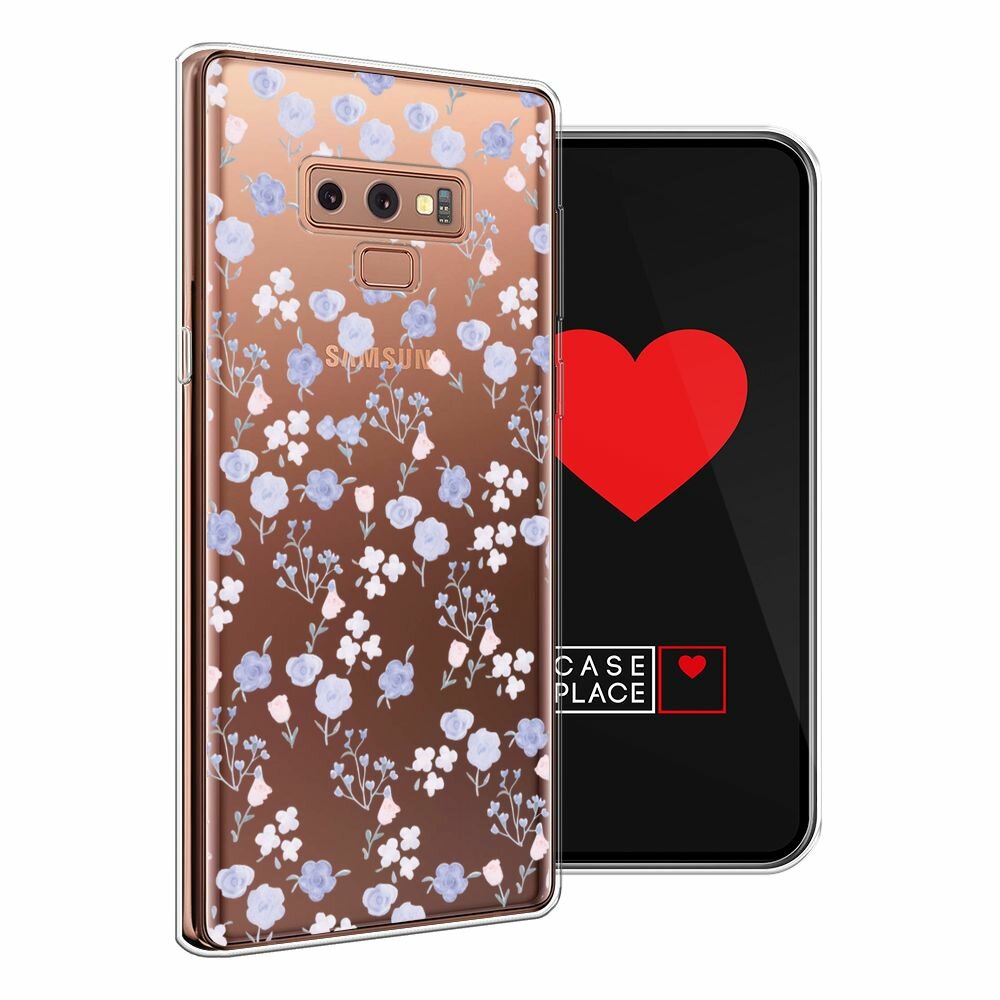 Чехол на Samsung Galaxy Note 9 / Самсунг Галакси Нот 9 с принтом "Сиреневые розы паттерн", прозрачный — фото 1