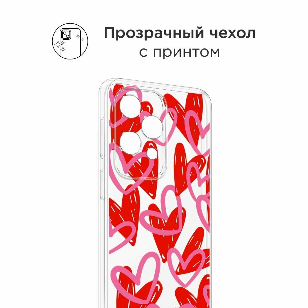 Чехол на Xiaomi Redmi Note 8T / Сяоми Редми Нот 8Т с принтом "Hearts doodles - 14 февраля", прозрачный — фото 1