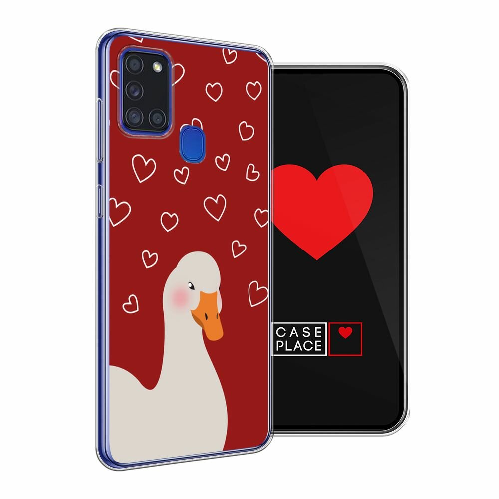 Чехол на Samsung Galaxy A21s / Самсунг Галакси A21s с принтом "Влюблённый гусь 1 - 14 февраля" — фото 1
