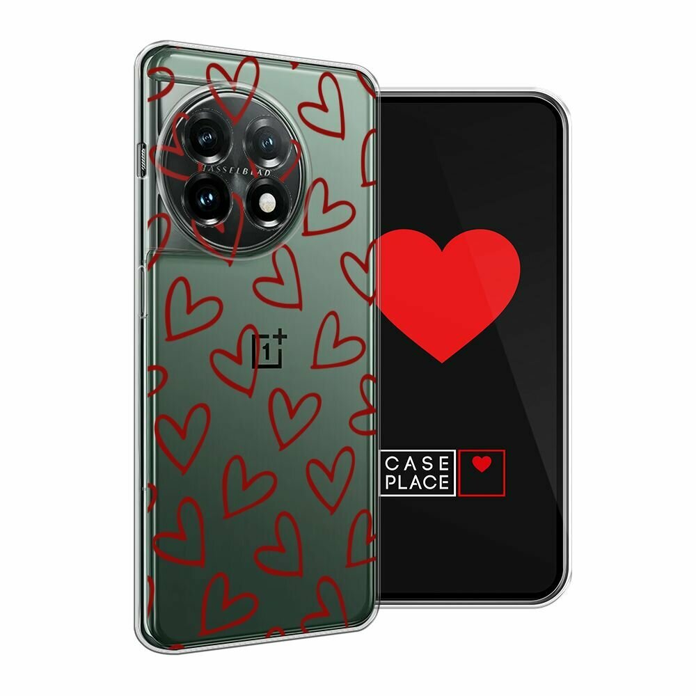 Чехол на OnePlus 11 / Ван Плас 11 с принтом "Little hearts doodles 2 - 14 февраля", прозрачный — фото 1