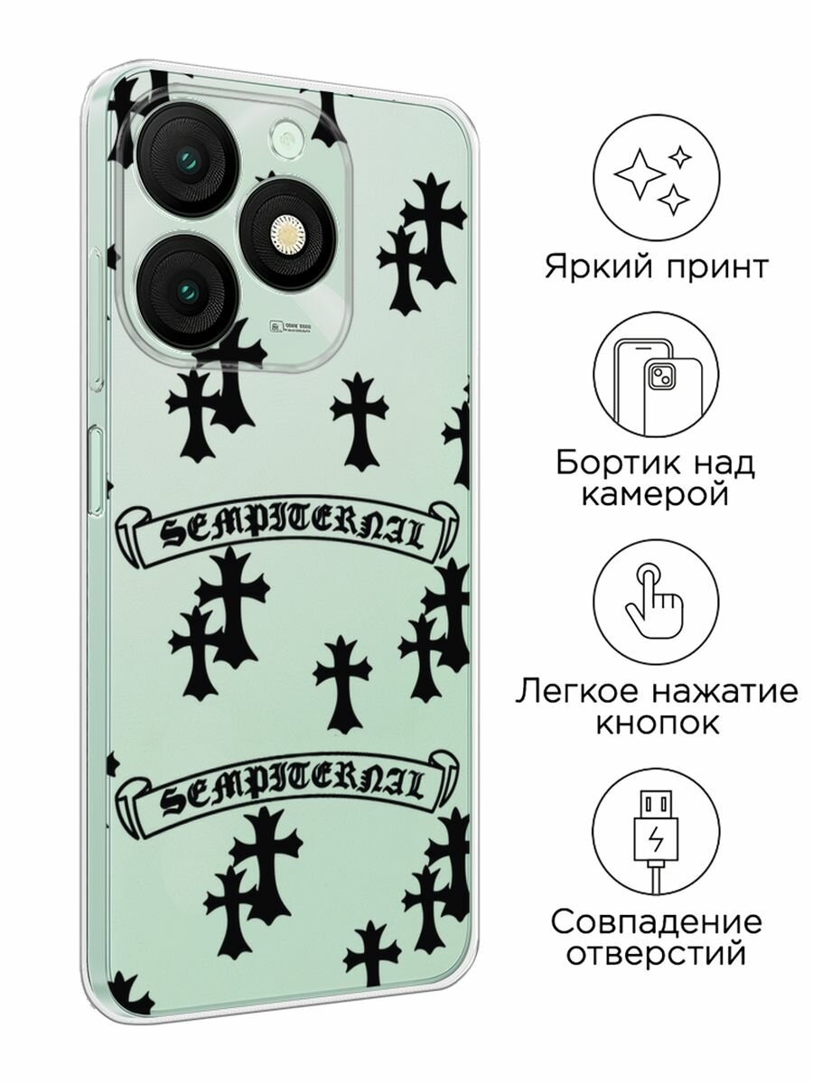 Чехол на Itel A50 / Ител А50 с принтом "Кресты паттерн чёрный", прозрачный — фото 1