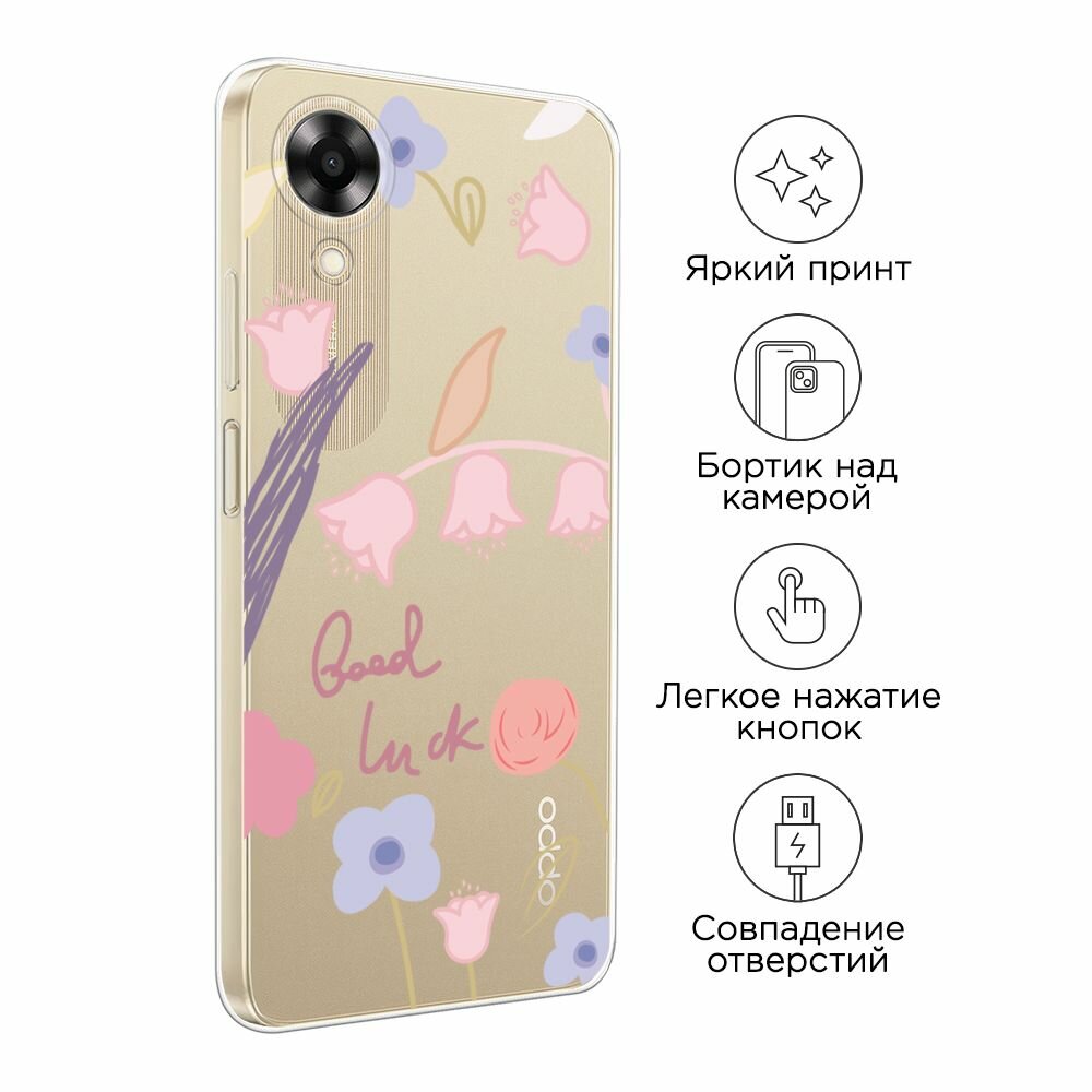 Чехол на Oppo A17K / Оппо A17K с принтом "Lucky flowers", прозрачный — фото 1