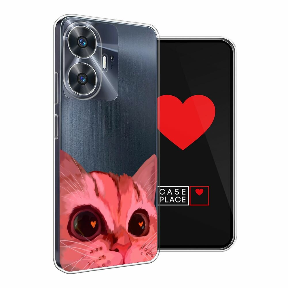 Чехол на Realme C55 / Реалми C55 с принтом "Affectionate cat - 8 марта", прозрачный — фото 1