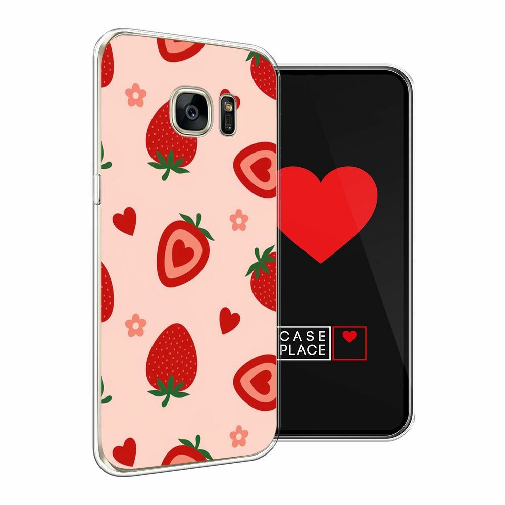 Чехол на Samsung Galaxy S7 / Самсунг Галакси С 7 с принтом "Heart strawberries 1 - 14 февраля" — фото 1