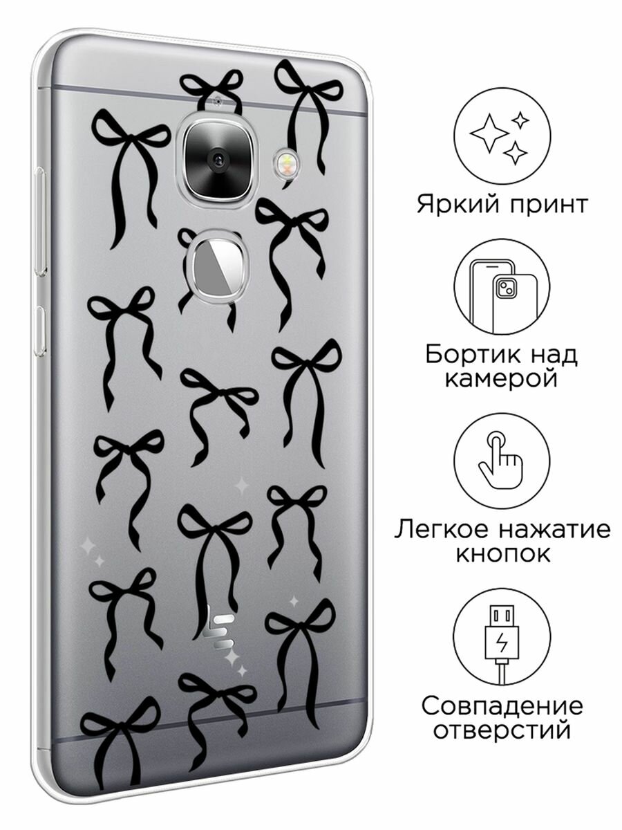 Чехол на LeEco Le 2/2 pro / Лееко Ле 2/2 про с принтом "Black bows", прозрачный — фото 1