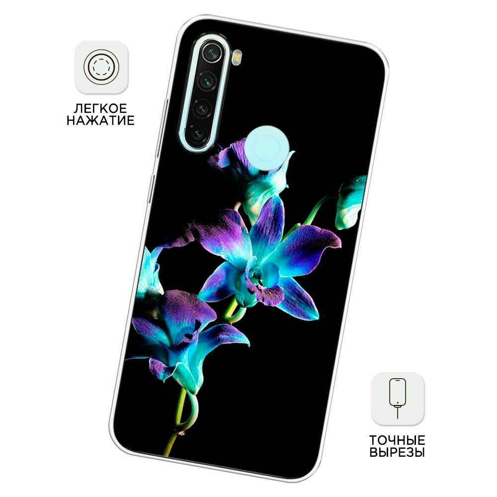 Чехол на Xiaomi Redmi Note 8 / Сяоми Редми Нот 8 с принтом "Синий цветок на черном" — фото 1
