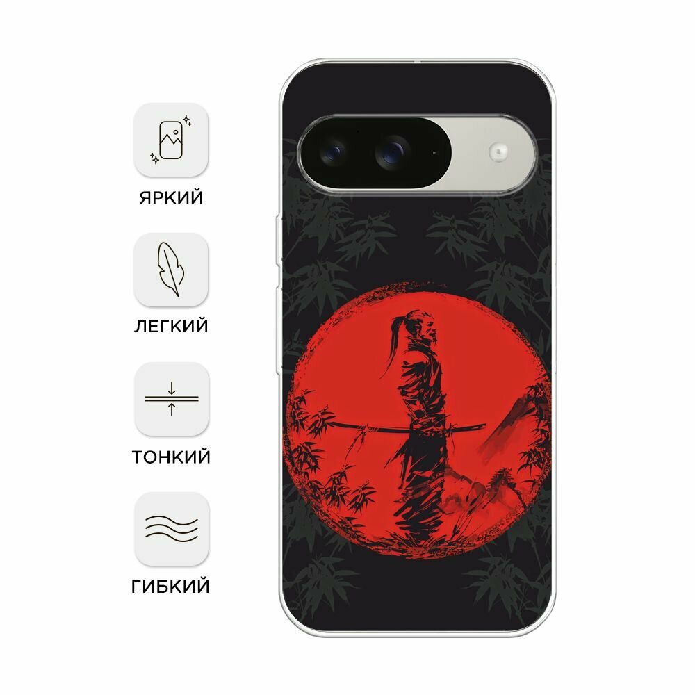 Чехол на Google Pixel 9 / Гугл Пиксель 9 с принтом "Самурай на красном фоне" — фото 1