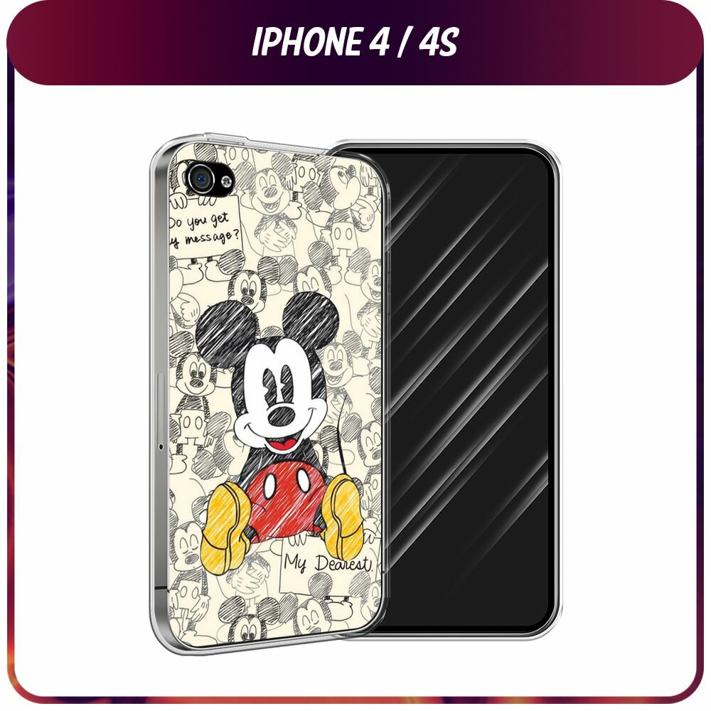 Чехол на Apple iPhone 4/4S / Айфон 4/4S с принтом "Микки Маус"
