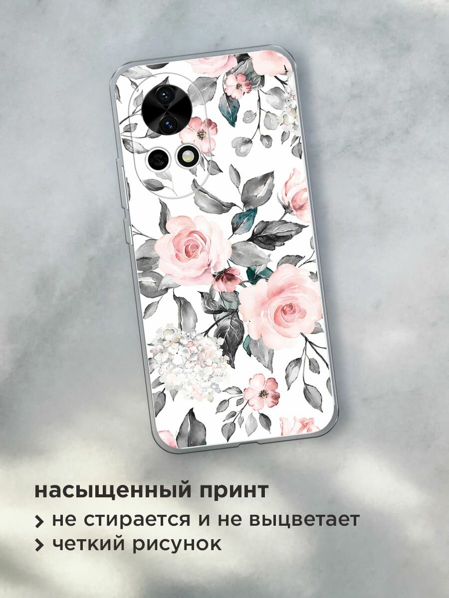 Чехол на Huawei Nova 12/Nova13 / Хуавей Нова 12/Нова 13 с принтом "Розы на белом" — фото 1