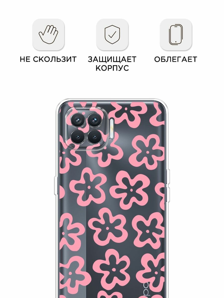 Чехол на Oppo Reno 4 Lite/A93 / Оппо Reno 4 Lite/А93 с принтом "Простые розовые цветочки", прозрачный — фото 1