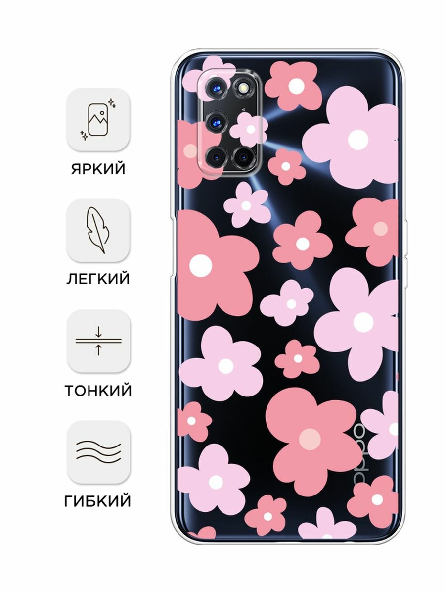 Чехол на Oppo A52/A72 / Оппо A52/A72 с принтом "Нежные розовые цветочки рисунок", прозрачный — фото 1