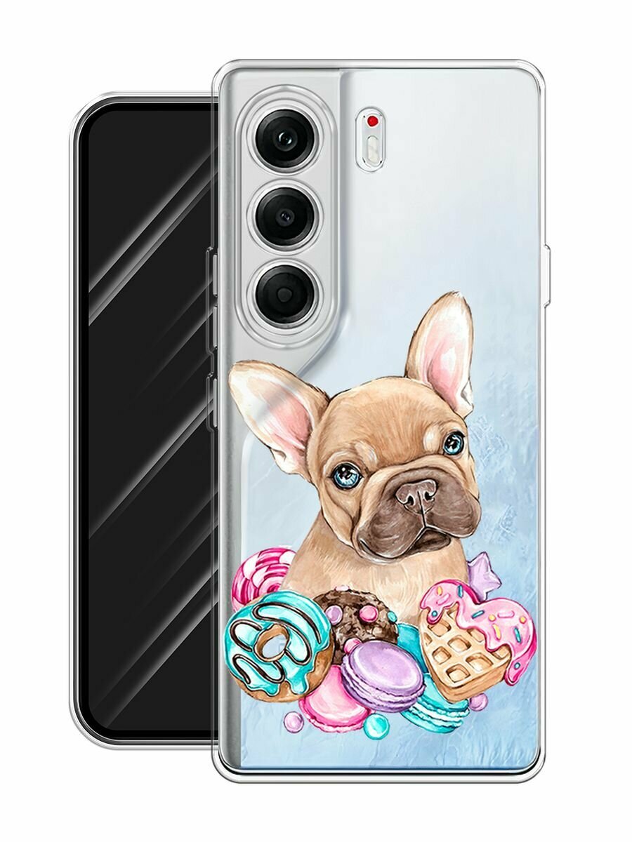 Чехол на Tecno Camon 40 Pro / Текно Камон 40 Про с принтом "Бульдог и сладости", прозрачный — фото 1