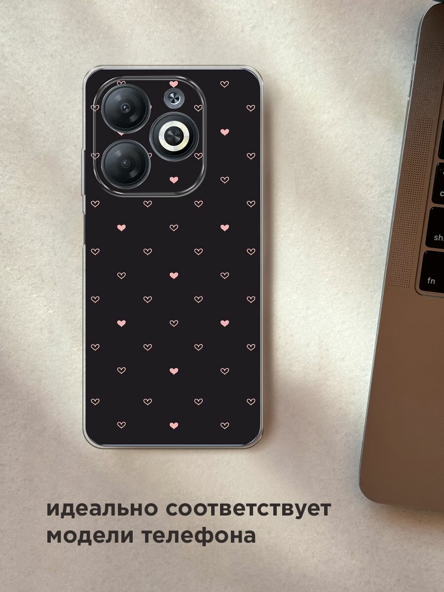 Чехол на Infinix Smart 8/8 HD/HOT 40i / Инфиникс Смарт 8/8 HD/HOT 40i с принтом "Черный фон и сердечки" — фото 1