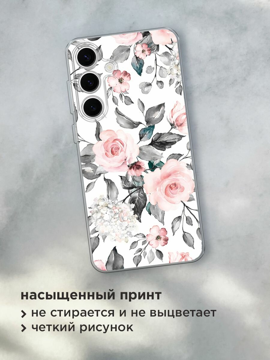 Чехол на Samsung Galaxy S25 FE / Самсунг S25 Фе с принтом "Розы на белом" — фото 1