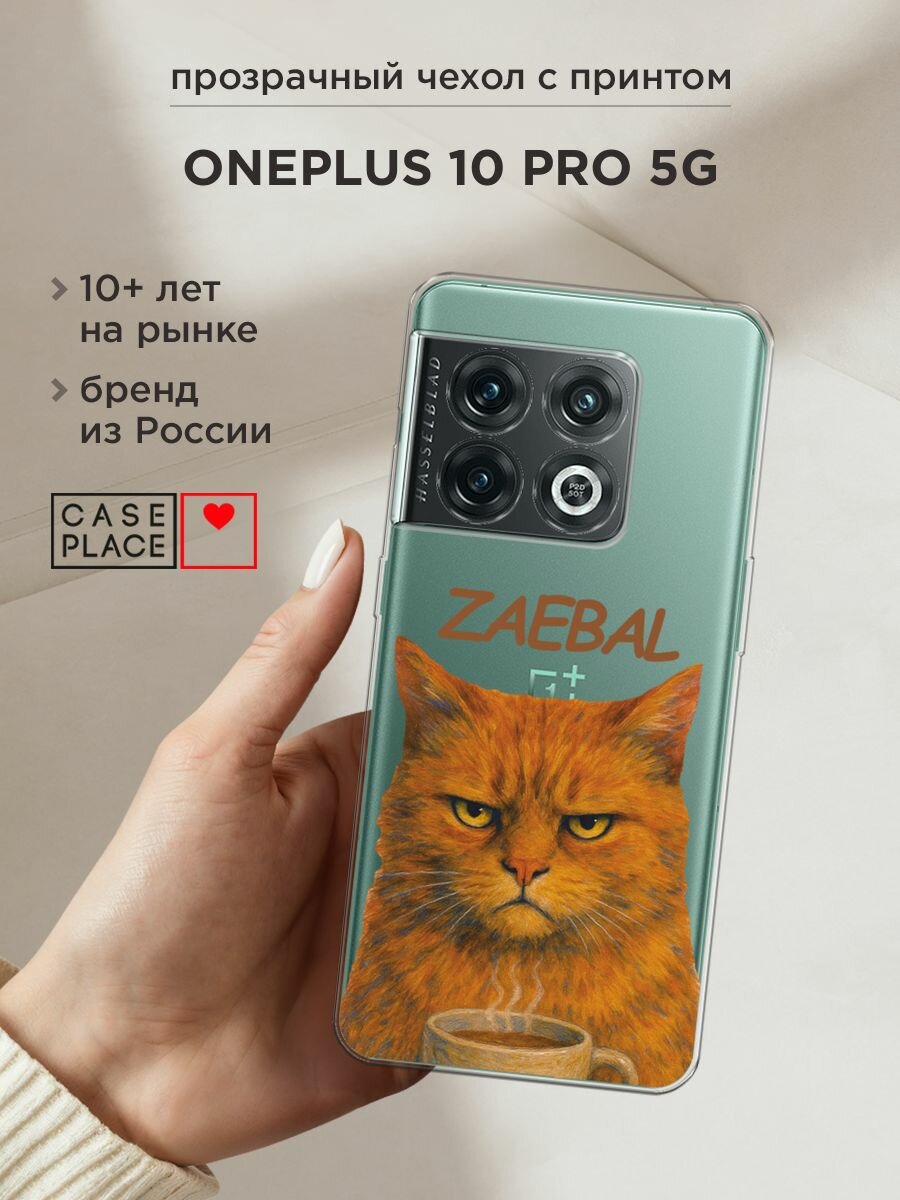 Чехол на OnePlus 10 Pro / ВанПлас 10 Про с принтом "Рыжий кот с надписью", прозрачный