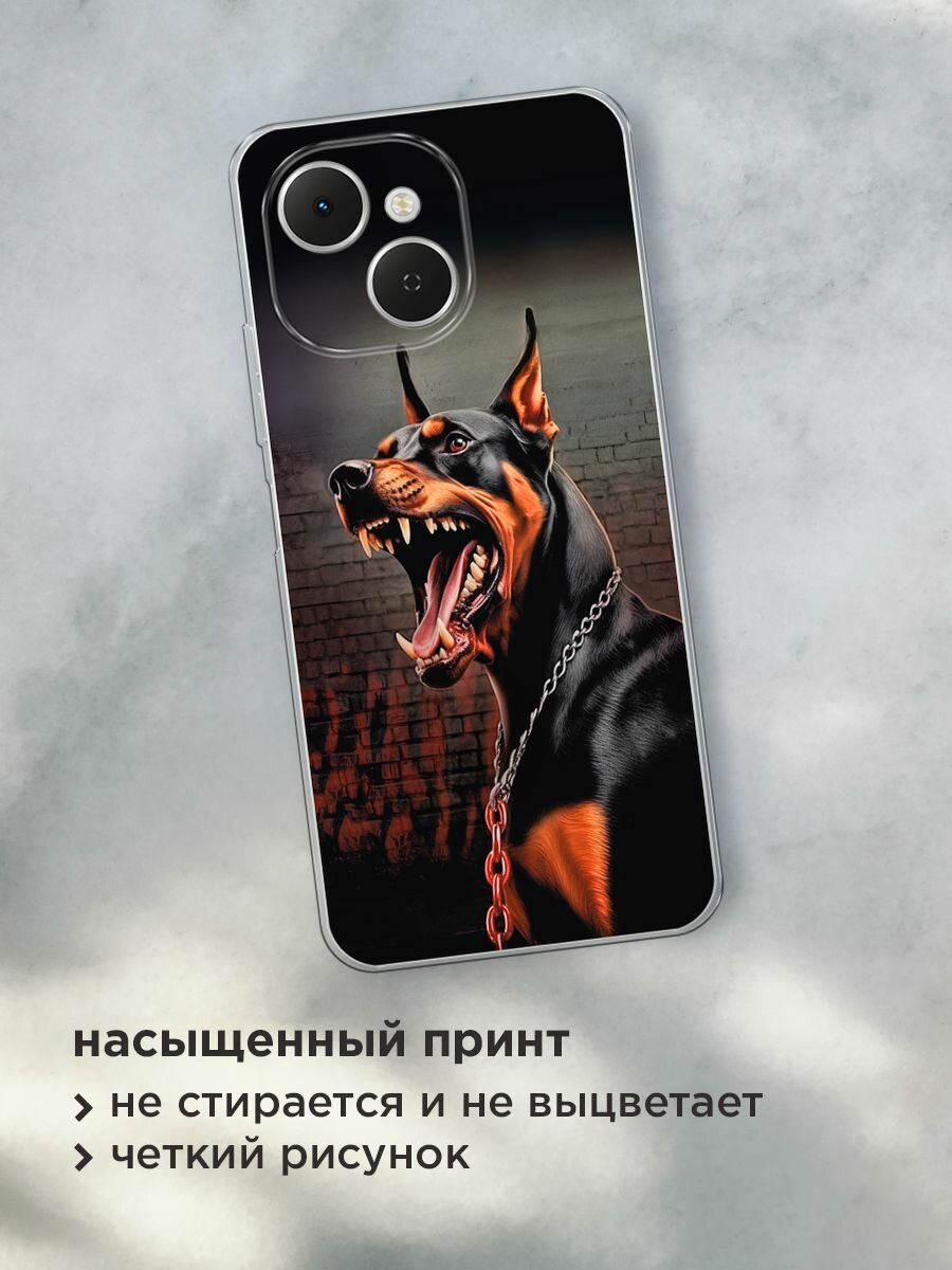 Чехол на Tecno Spark 40C / Текно Спарк 40C с принтом "Доберман с цепью" — фото 1