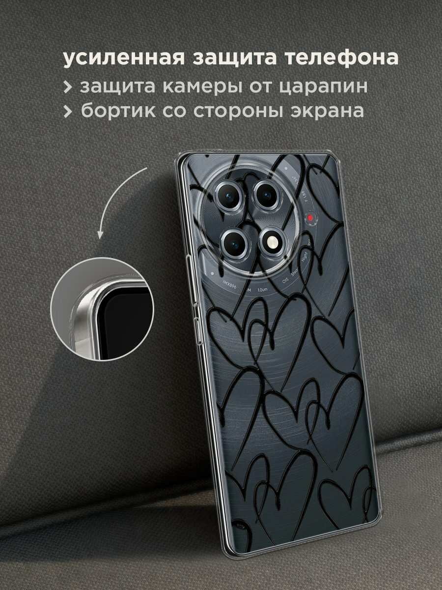 Чехол на Tecno Camon 30S Pro / Текно Камон 30S Про с принтом "Hearts doodle black 1" — фото 1