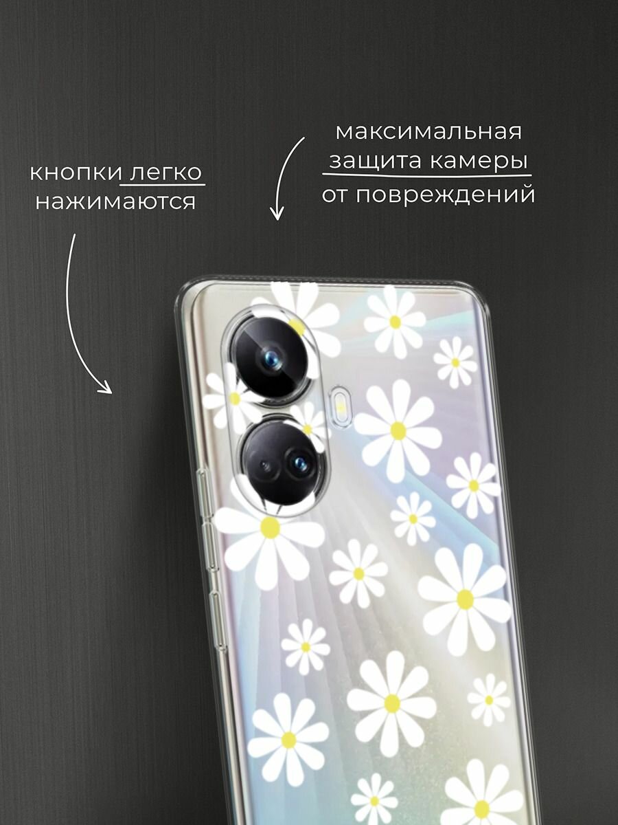 Чехол на Realme 10 Pro+ / Реалми 10 Про+ с принтом "Большие ромашки", прозрачный — фото 1