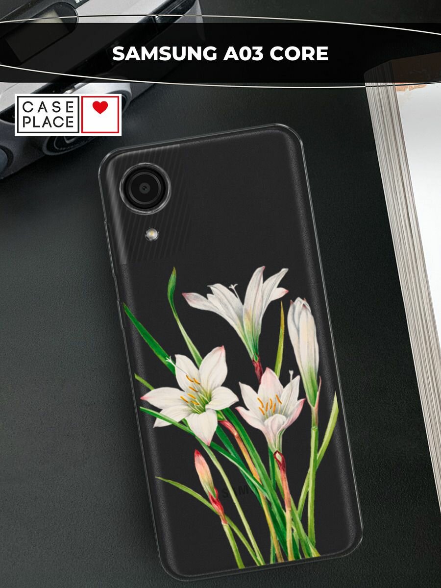 Чехол на Samsung Galaxy A03 Core / Самсунг Галакси А03 Core с принтом "White lily", прозрачный