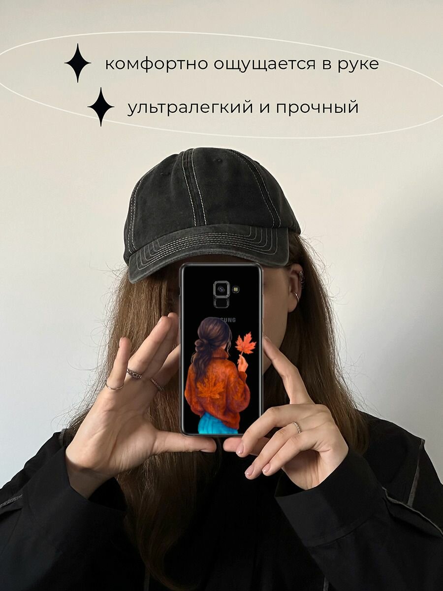 Чехол на Samsung Galaxy A8 + / Самсунг Галакси А8 Плюс 2018 с принтом "Девушка с опавшим листом", прозрачный — фото 1