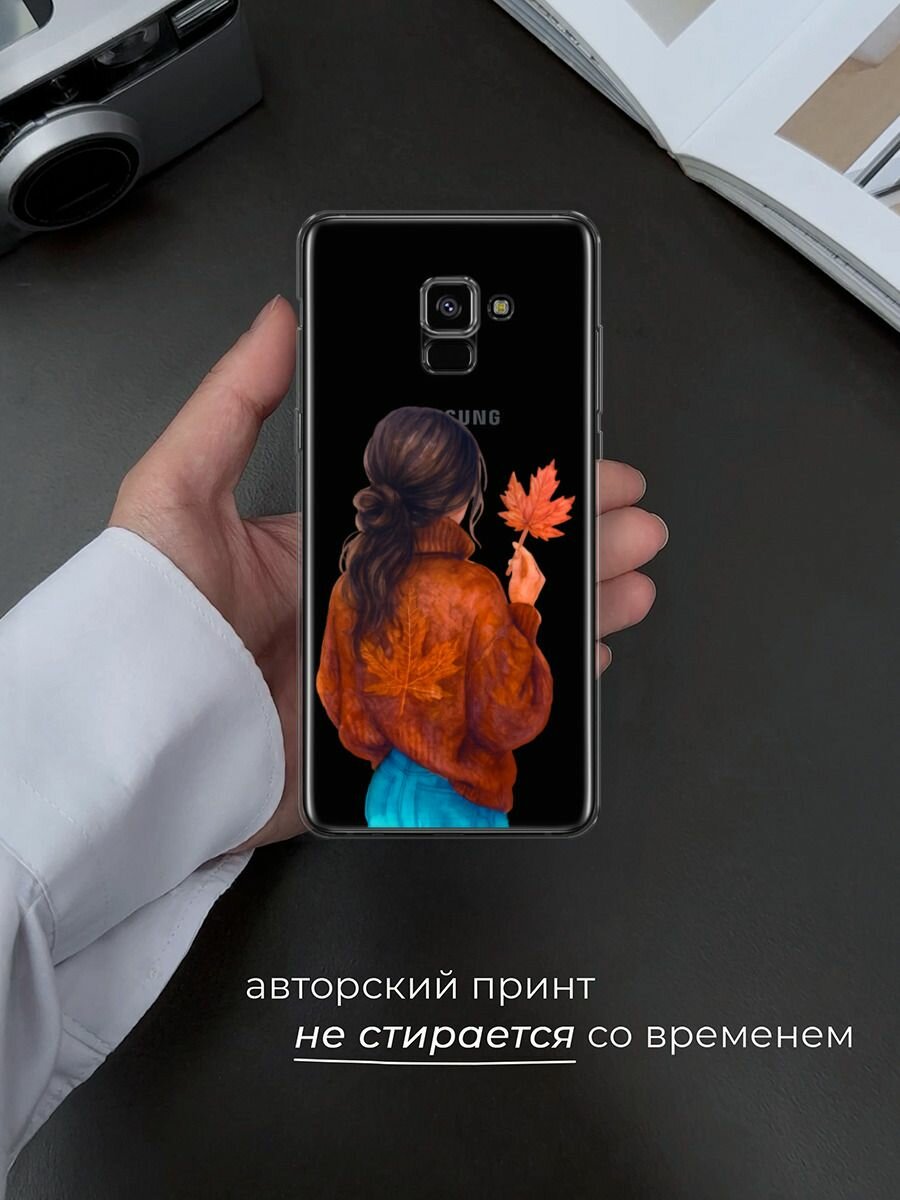 Чехол на Samsung Galaxy A8 + / Самсунг Галакси А8 Плюс 2018 с принтом "Девушка с опавшим листом", прозрачный — фото 1