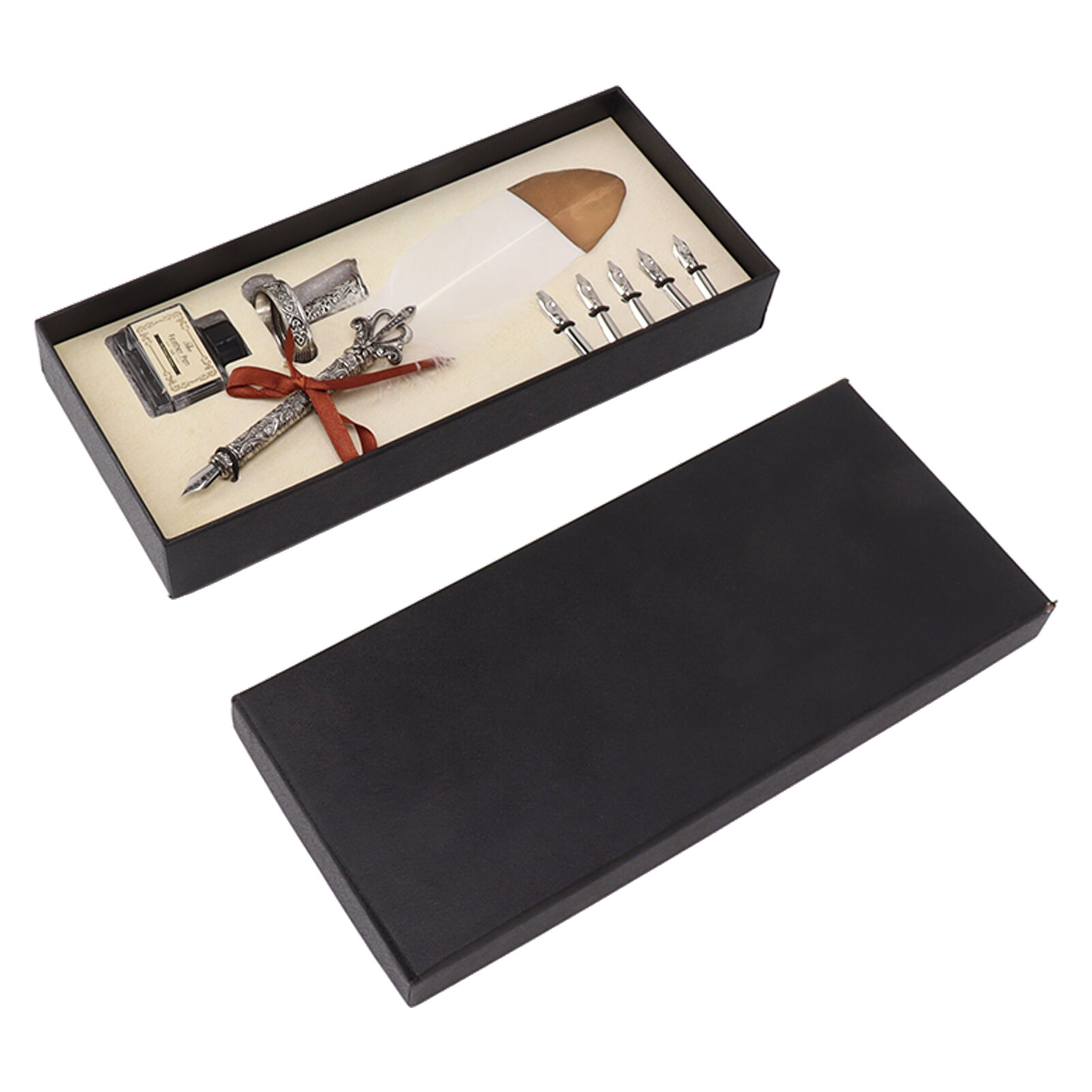 Антикварный набор гусиных ручек с 5 сменными перьями, перьевыми ручками и чернильницей для каллиграфии для мужчин и женщин